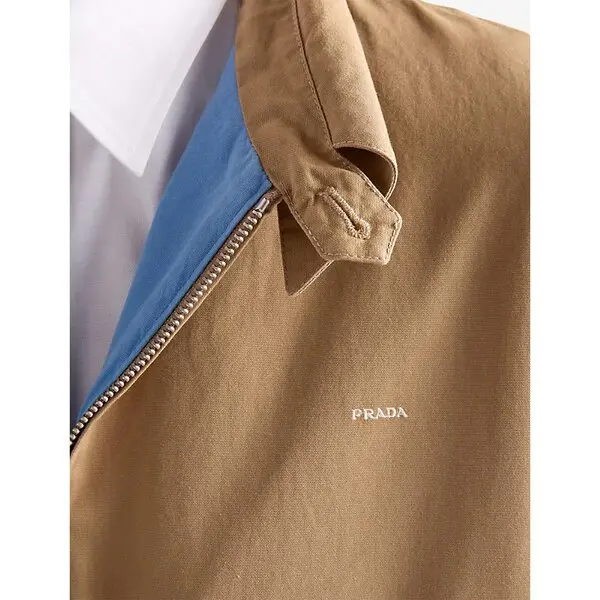 Prada Pointed-collar Logo-print Cotton Jacket - Brown