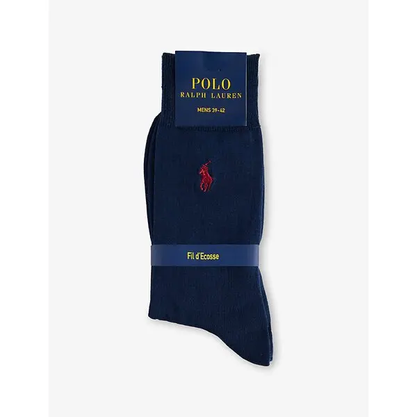Polo Ralph Lauren Logo-embroidered Stretch-cotton Ankle Socks - Navy