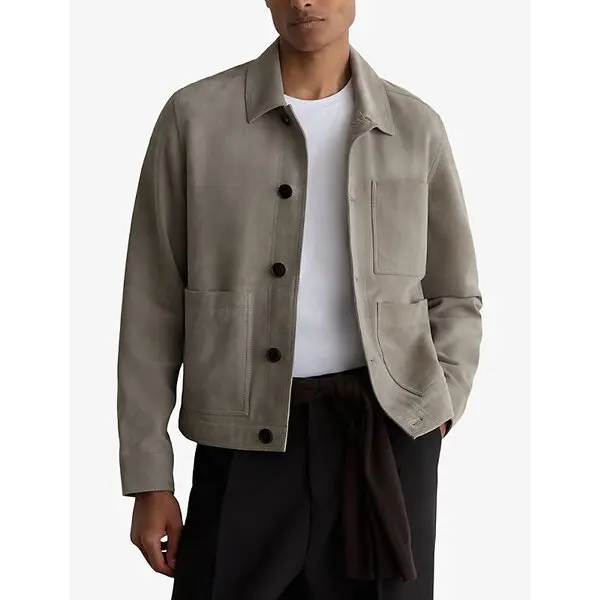 REISS Suede Patch Pocket Jacket - Grey