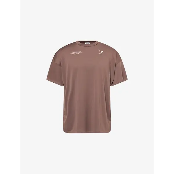 GYMSHARK Conditioning Club Oversized Text-print Woven T-shirt - Gs Walnut Brown