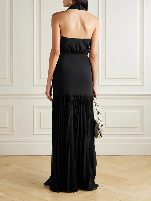 Veronica De Piante Iris Pleated Crepe Halterneck Maxi Dress