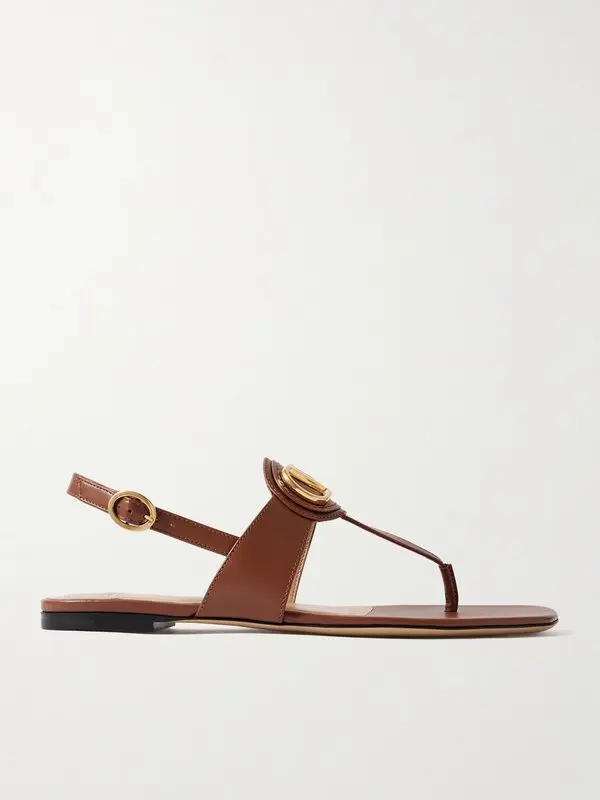 Valentino Garavani Vlogo Embellished Leather Sandals - Brown