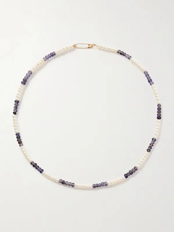 LOREN STEWART 14-karat Gold, Iolite And Pearl Necklace - Blue