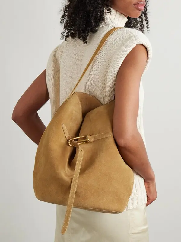 LIFFNER Buckled Suede Bucket Bag - Brown