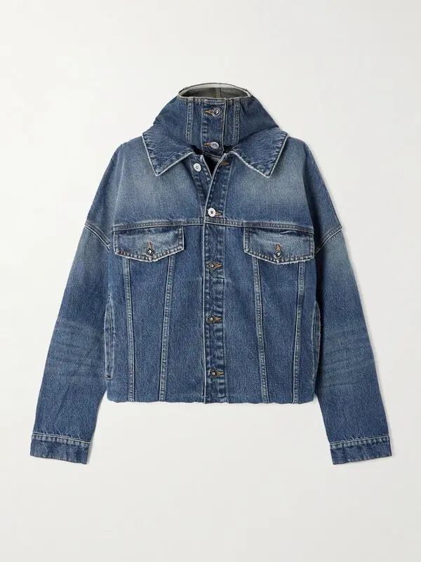 JEAN PAUL GAULTIER Oversized Layered Denim Hooded Trucker Jacket
