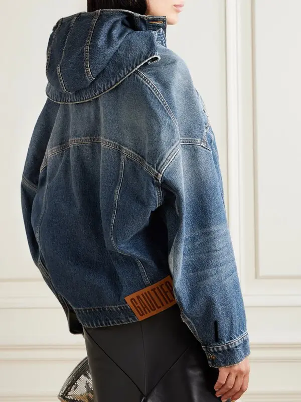 JEAN PAUL GAULTIER Oversized Layered Denim Hooded Trucker Jacket