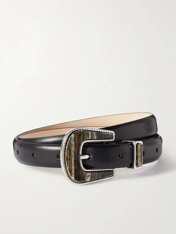 DEHANCHE Travertine Embellished Leather Belt - Black