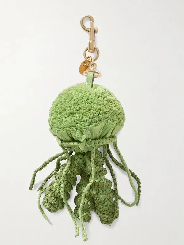 ANYA HINDMARCH Jellyfish Leather-trimmed Raffia Keychain - Green