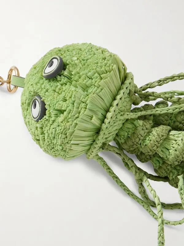 ANYA HINDMARCH Jellyfish Leather-trimmed Raffia Keychain - Green