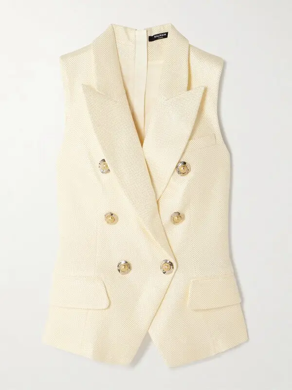 Balmain Button-embellished Jacquard Vest - Neutrals