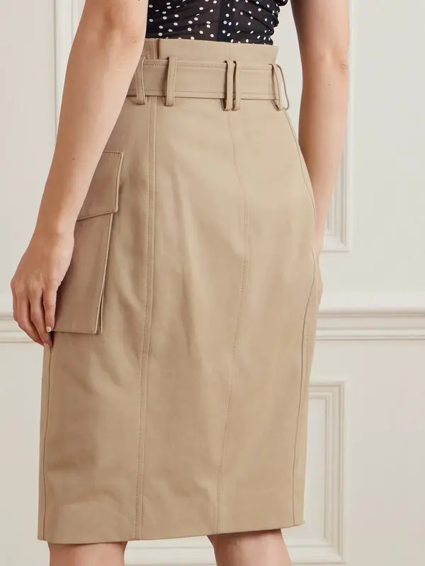 Balmain Belted Wrap-effect Cotton-gabardine Skirt
