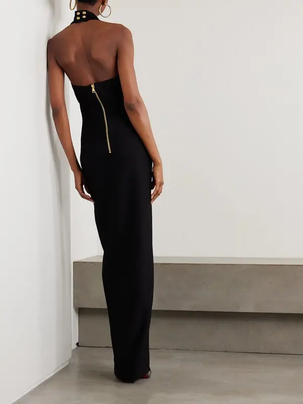 Balmain Button-embellished Knitted Halterneck Maxi Dress