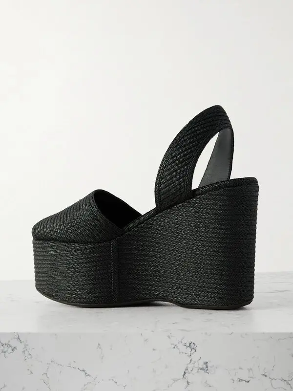 Alaïa Straw Slingback Platform Wedge Sandals - Black