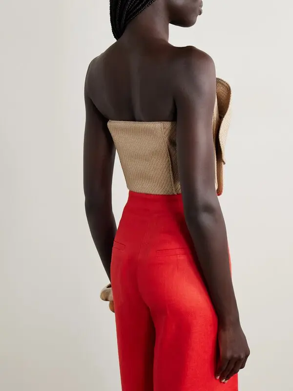 ANDRES OTALORA Florencia Appliquéd Strapless Cropped Woven Top