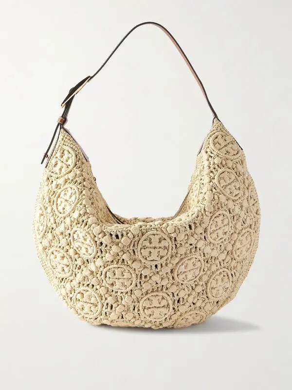 Tory Burch Leather-trimmed Woven Raffia Shoulder Bag