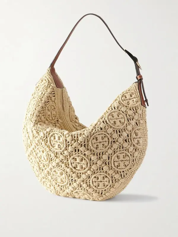 Tory Burch Leather-trimmed Woven Raffia Shoulder Bag