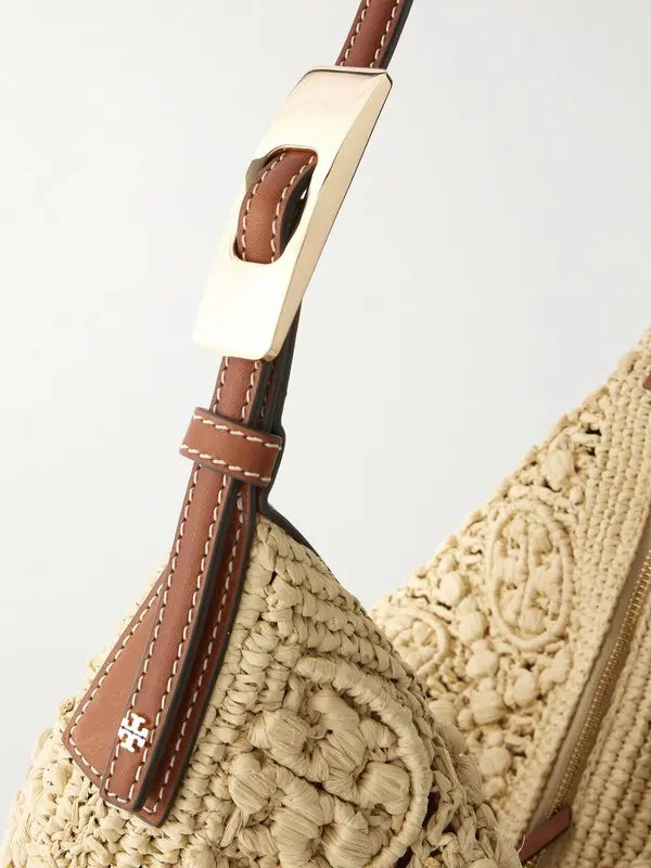 Tory Burch Leather-trimmed Woven Raffia Shoulder Bag