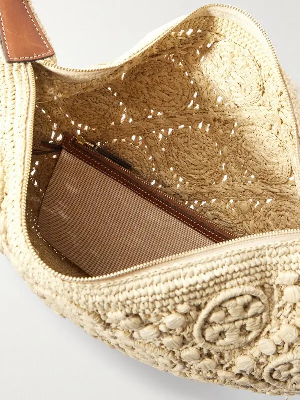 Tory Burch Leather-trimmed Woven Raffia Shoulder Bag