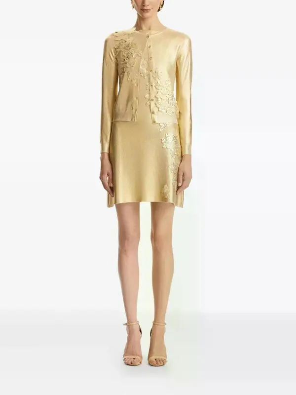 Oscar De La Renta Floral Embroidered Cardigan In Gold - 50% Off |  Editorialist