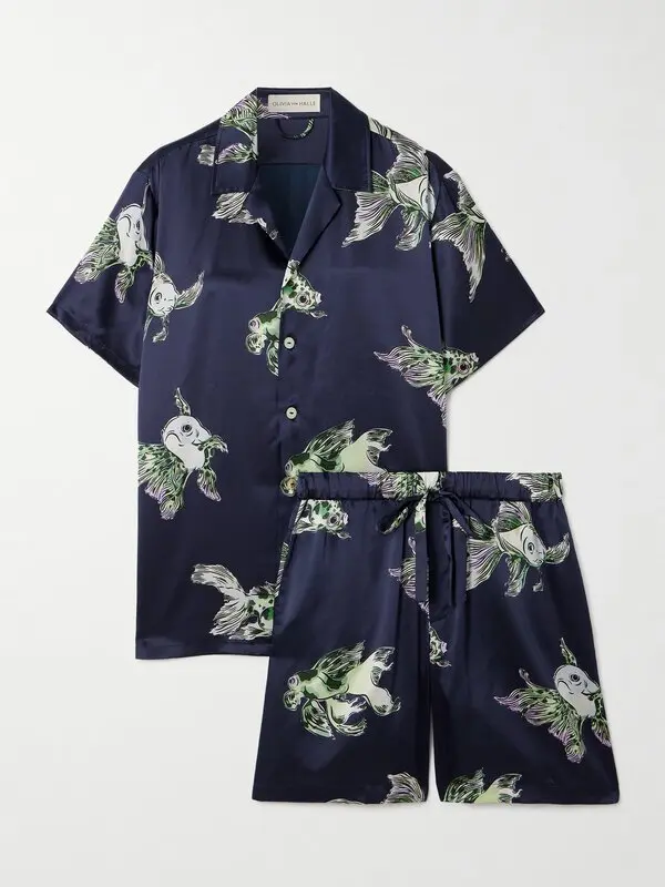 Olivia Von Halle Emeli Printed Silk-satin Pajama Set - Blue