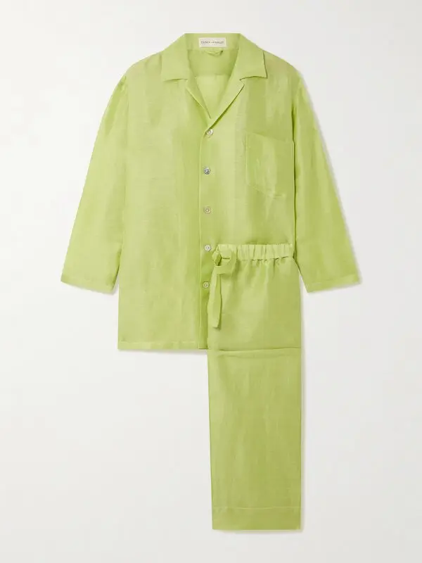 Olivia Von Halle Casablanca Cotton And Silk-blend Pajama Set - Green