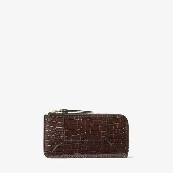JIMMY CHOO Dm Lise-z Chocolate Croc Embossed Calf Leather Coin Purse - Chocolate/gold