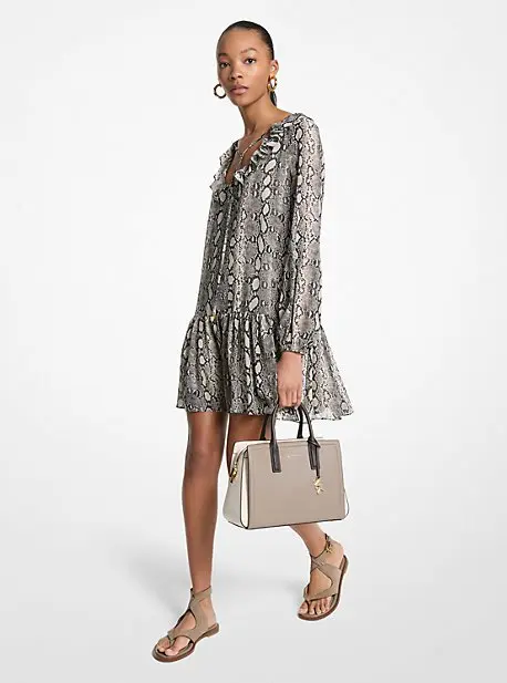 Michael Kors Snake Print Georgette Ruffle Mini Dress