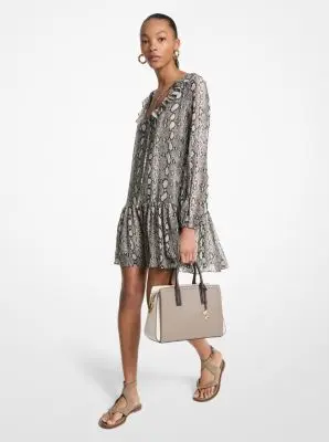 Michael Kors Snake Print Georgette Ruffle Mini Dress