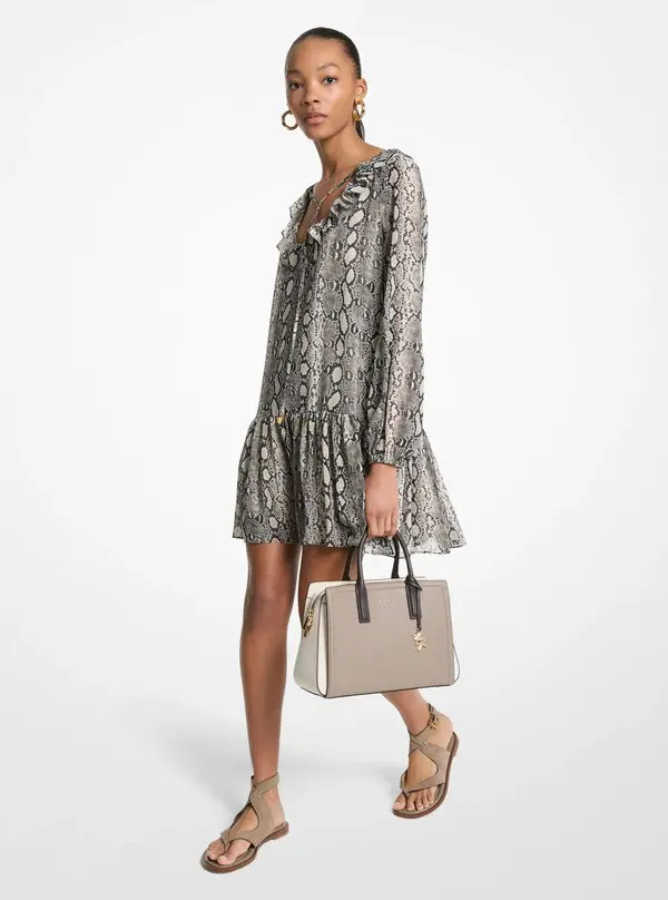 Michael Kors Snake Print Georgette Ruffle Mini Dress - Natural