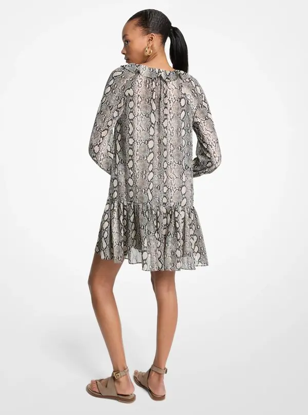 Michael Kors Snake Print Georgette Ruffle Mini Dress
