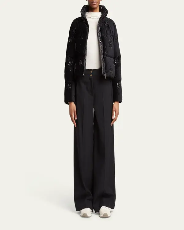 Moncler Nelles Embellished Down Puffer Jacket