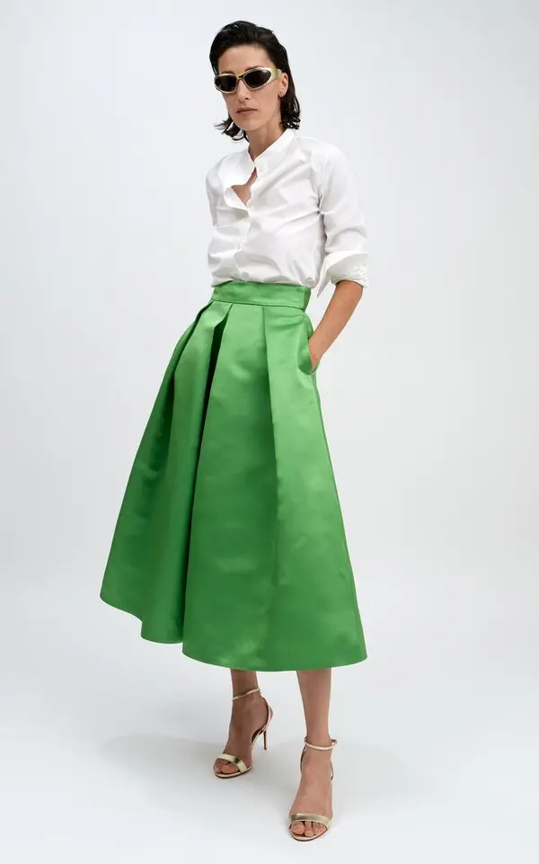 Martin Grant Pleated Silk Midi Skirt