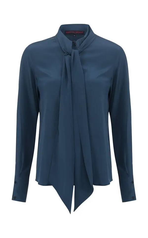 Martin Grant Classic Neck Tie Silk Top - Blue