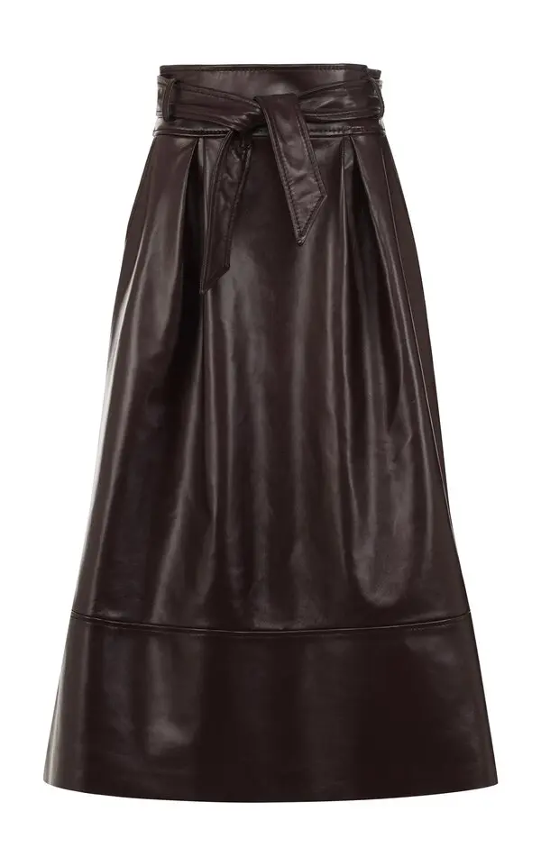 Martin Grant Leather A-line Midi Skirt - Brown