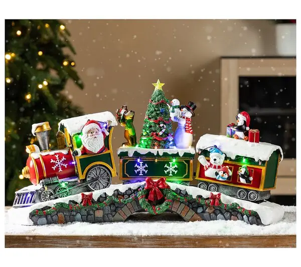 GLITZHOME 20'l Led Music Christmas Santa Train Esin Village - One-color