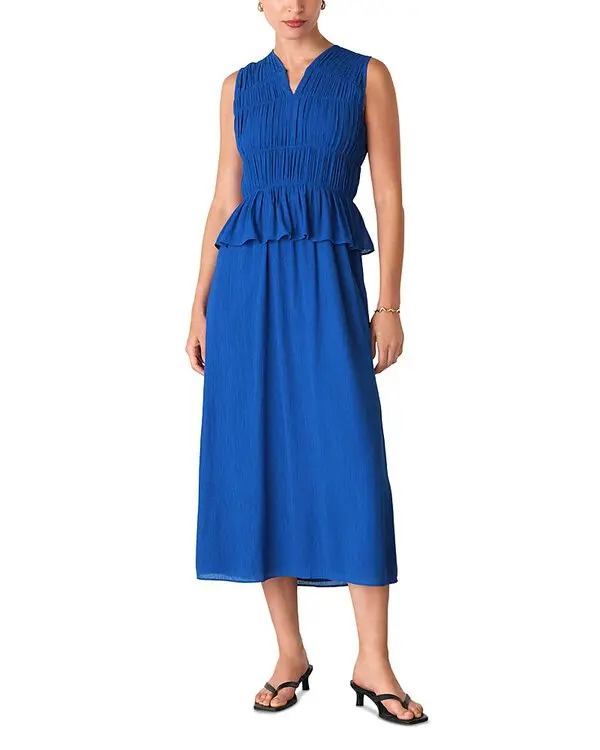 Shirred V-neck Midi Dress
