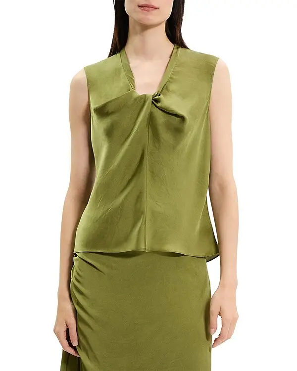 Theory Twist Neck Blouse In Crushed Satin