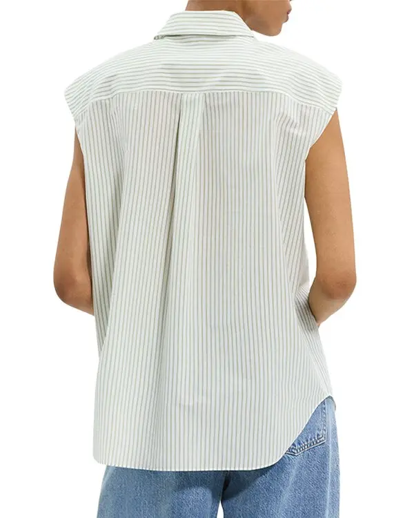 Theory Striped Cotton-blend Cap-sleeve Shirt