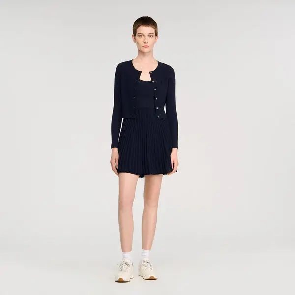 Sandro Fitted Fine Knit Cardigan - Navy Blue