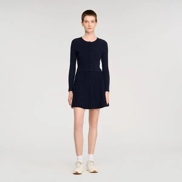 Sandro Fitted Fine Knit Cardigan - Navy Blue