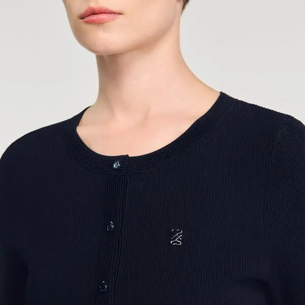 Sandro Fitted Fine Knit Cardigan - Navy Blue