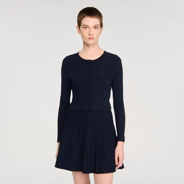 Sandro Fitted Fine Knit Cardigan - Navy Blue