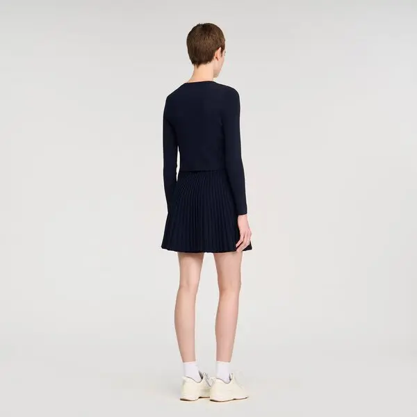 Sandro Fitted Fine Knit Cardigan - Navy Blue