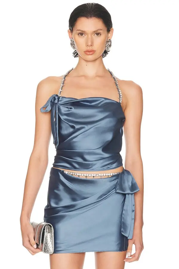 AREA Crystal Embellished Halter Top