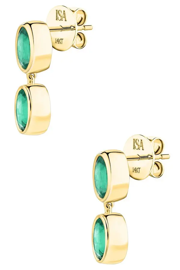 ISA GRUTMAN Double Drop Emerald Earrings - Yellow Gold