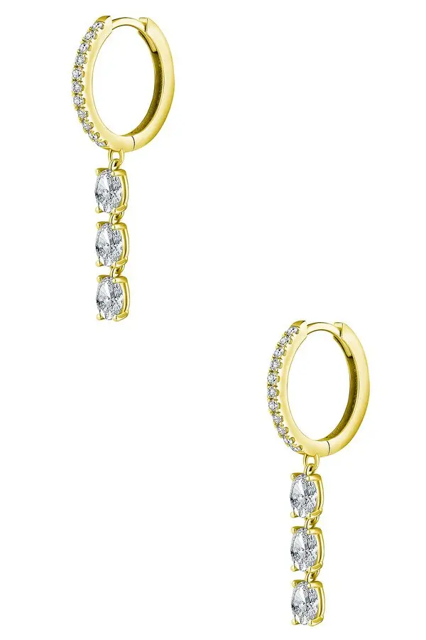 ISA GRUTMAN Huggie Diamond Oval Drop Earrings - Yellow Gold