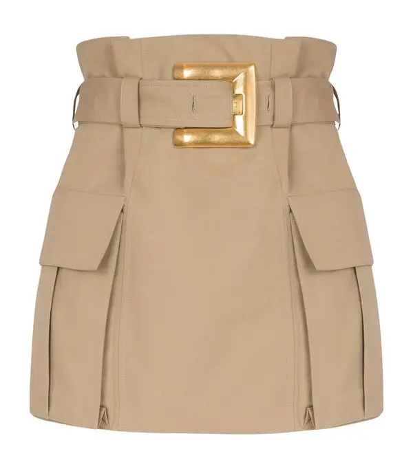 Balmain Cotton Gabardine Mini Skirt - Beige