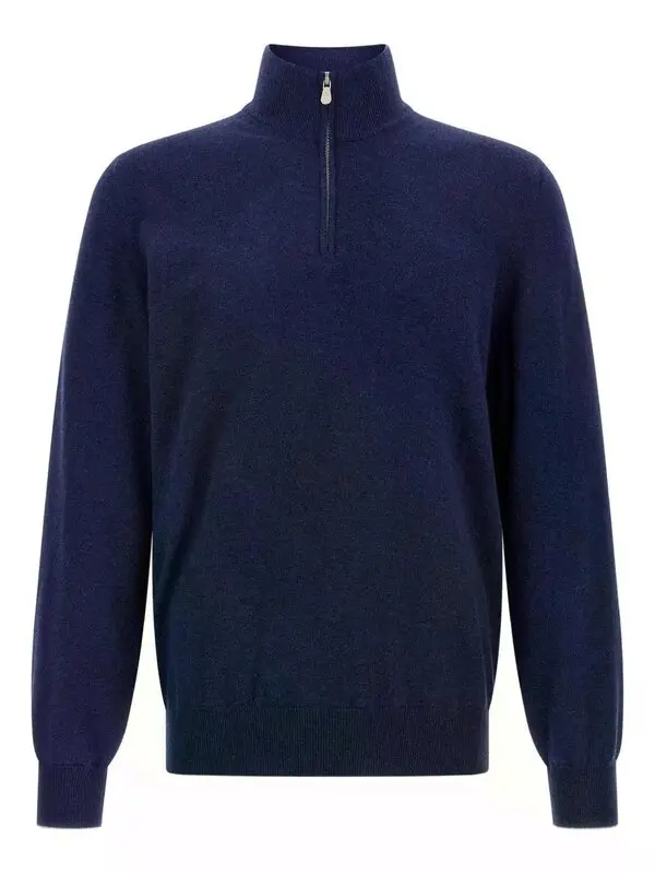 Brunello Cucinelli Turtleneck Half-zip Sweater - Blue