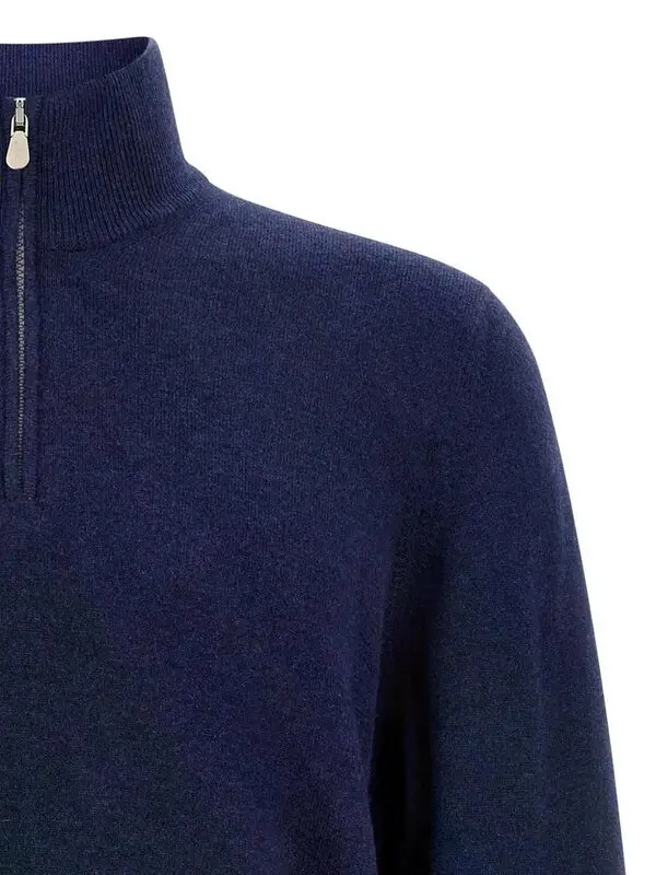 Brunello Cucinelli Turtleneck Half-zip Sweater - Blue
