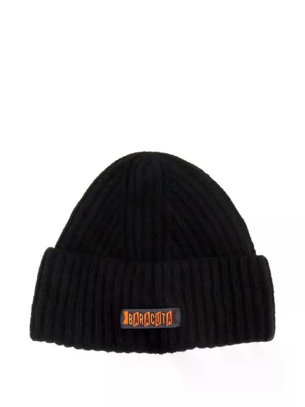 BARACUTA Ribbed Logo Beanie - Black